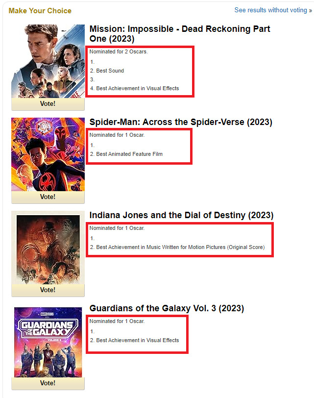 ‎Live Poll: Face-Off: Oscars 2024 — Sequel Film | IMDb Community Forums