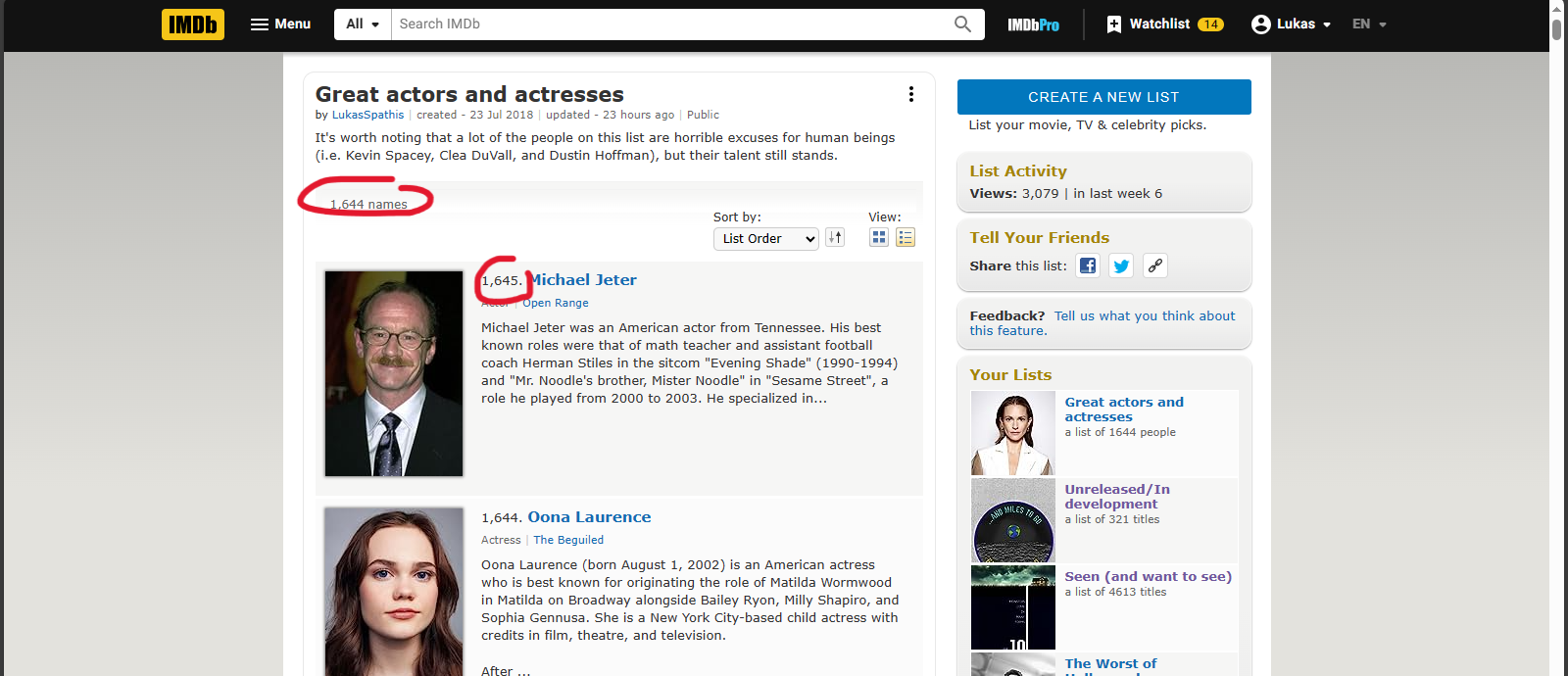 ‎List tracking error | IMDb Community Forums