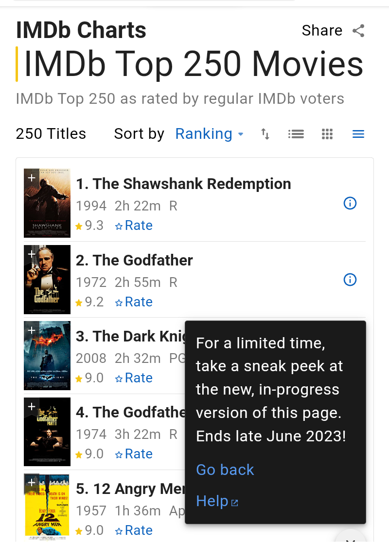 ‎IMDb Chart Pages BETA Opt-In | IMDb Community Forums