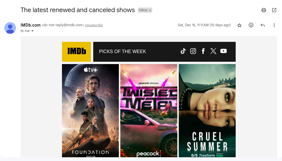 ‎IMDB Promotional Email, has apple store Link for both the Download on Apple Store and Google ...