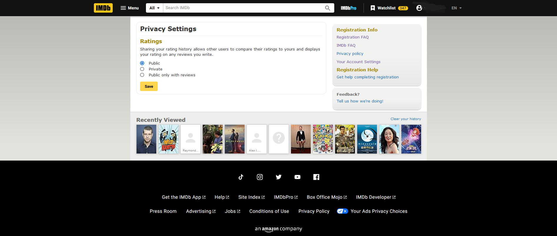 ‎ratings privacy | IMDb Community Forums
